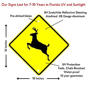 Deer Xing - 18 x 18 Deer Crossing Warning Sign - 3M High Intensity Prismatic Reflective Sheeting - A Real Sign - 10 Year 3M Warranty.