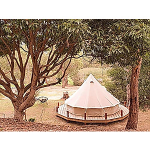 Psyclone Tents Fixed Floor 5m/16.4ft Luxury Bell Tent Outdoor All Weather 8-10 Person Cotton Canvas Yurt Large Tent for Family Camping Glamping Hiking and Festivals
