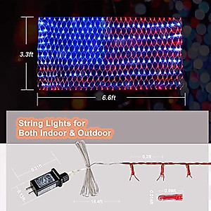 DANLI American Flag String Lights, Waterproof 420 LED String Lights, US Flag Light with Plug,Net Light Holiday Decoration for Garden Patio July 4th National Day Independence Day Memorial Day