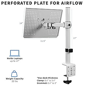 VIVO Single Laptop Notebook Desk Mount Stand, Fully Adjustable Extension with C-clamp, Fits up to 17 inch Laptops, White, STAND-V001LW