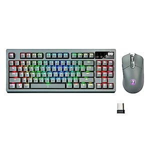 ZJFKSDYX MK87 Wireless Mechanical Gaming Keyboard and Mouse, RGB Backlit Rechargeable 3600mAh Battery, Mechanical Switch Anti-ghosting Keyboard + 7D 3200DPI Mice for PC Gamer (Blue Switch, Silver).
