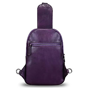 Genuine Leather Sling Bag for Women Sling Backpack Retro Chest Shoulder Vintage Handmade Hiking Crossbody Purse (Purple)