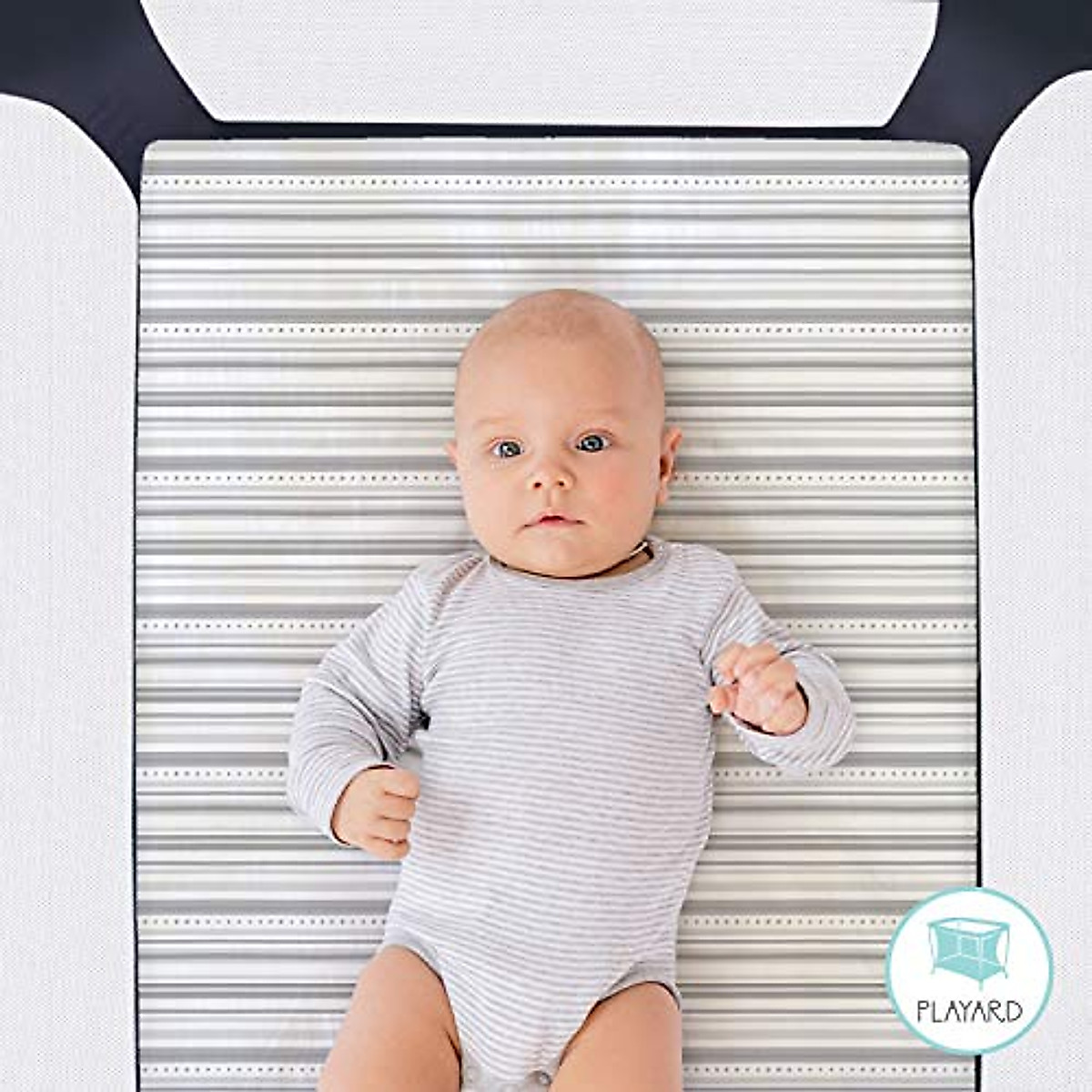 The Peanutshell Fitted Pack n Play, Playard, Mini Crib Sheets for Baby Boys or Girls | 2 Pack Set | Grey Elephant and Stripes
