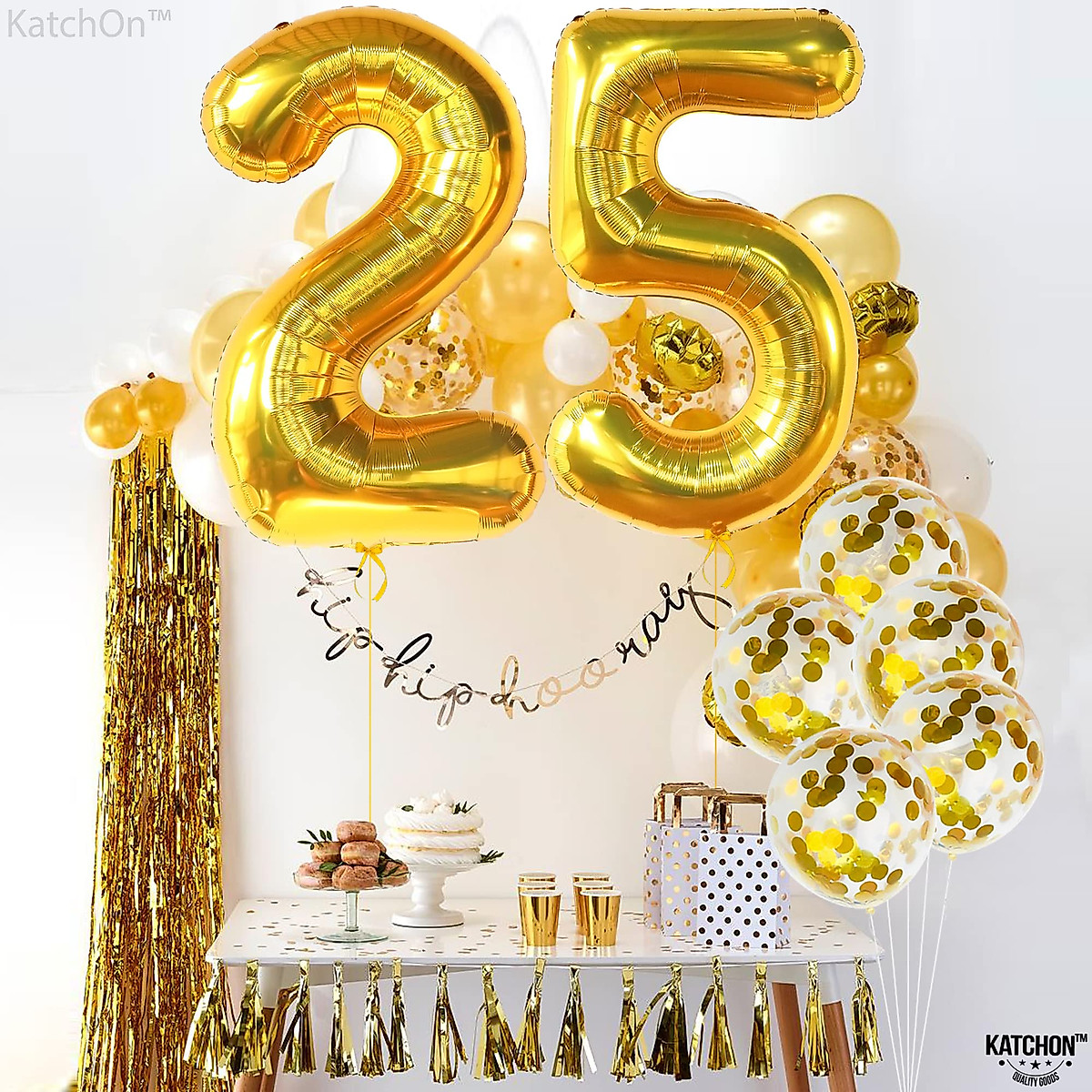 KatchOn, Gold 25 Balloon Numbers - 40 Inch | 25th Birthday Balloons with Confetti Balloon | Gold 25 Balloons, 25th Birthday Decorations for Women | 25 Balloon Numbers Gold | 25th Anniversary Decor