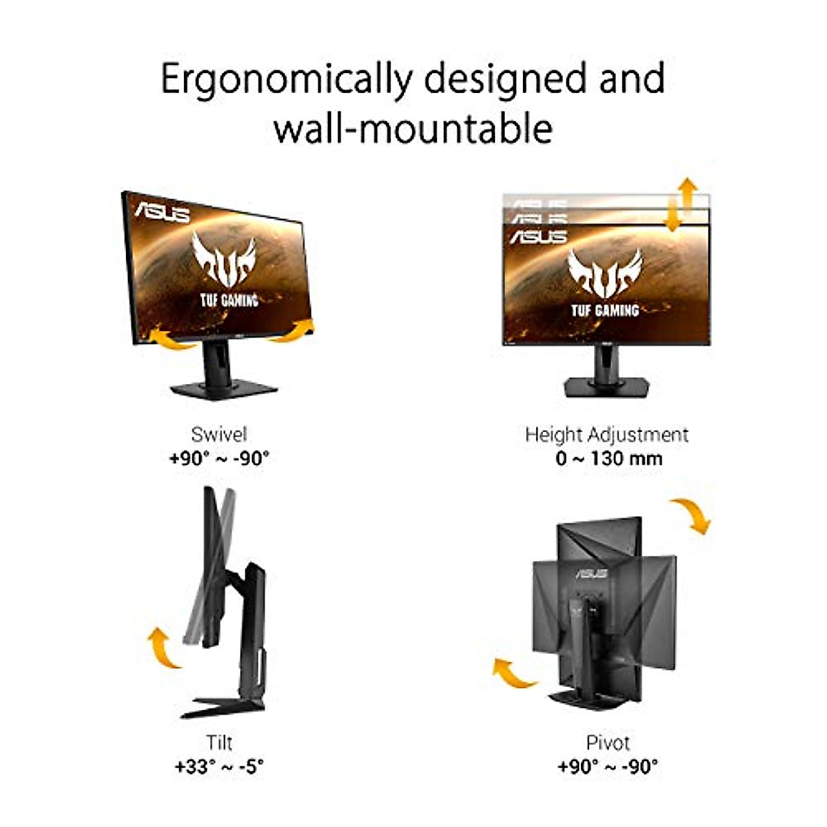 ASUS TUF Gaming VG259QR 24.5” Gaming Monitor, 1080P Full HD, 165Hz (Supports 144Hz), 1ms, Extreme Low Motion Blur, G-SYNC ready, Eye Care, DisplayPort HDMI, Shadow Boost, Height Adjustable,Black