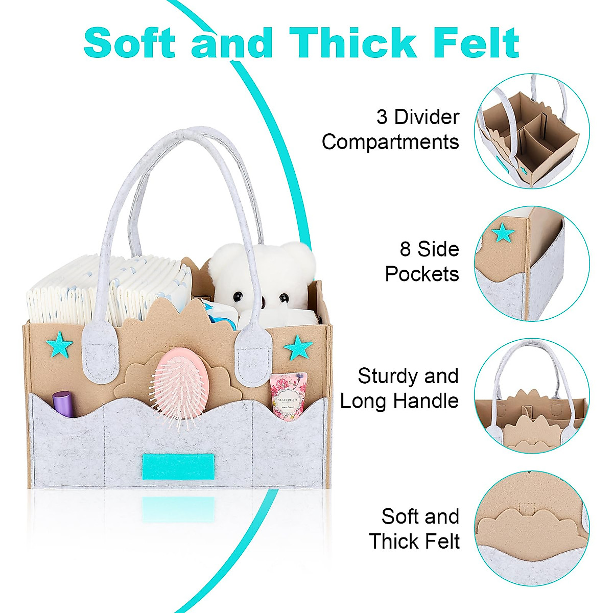 CONDRA FIELD Diaper Caddy Organizer, Nursery Storage Basket for Baby,Portable Diaper Holder for Changing Table and Car,Newborn Essentials Boy Girl Shower Gift Basket.