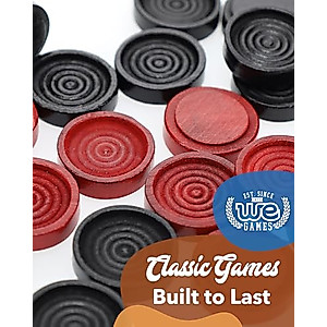 WE Games Checkers Pieces Only, Wooden Checker Board Game Pieces, 24 Red and Black Stackable Pieces, Drawstring Storage Bag, 1.062 Diameter