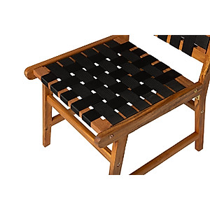 Patio Sense 63710 Sava Indoor Outdoor Armless Dining Side Chair All Weather Wicker Low Slung Portable Seating Solid Acacia Wood Woven Seat Porch Lawn Garden Fishing Sporting - Black Webbing