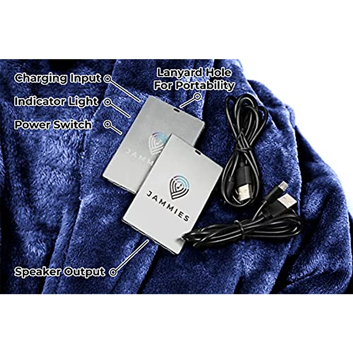 Jammies Bluetooth Robe - Ultra-Plush Unisex Bathrobe with Removable Bluetooth 5.0 Speaker Collar, 100% Polyester, Navy Blue, Medium