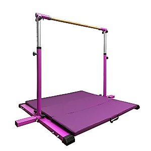 GLANT Gymnastic Kip Bar,Horizontal Bar for Kids Girls Junior,3' to 5' Adjustable Height,Home Gym Equipment,Ideal for Indoor and Home Training,1-4 Levels,300lbs Weight Capacity (Purple MAT)
