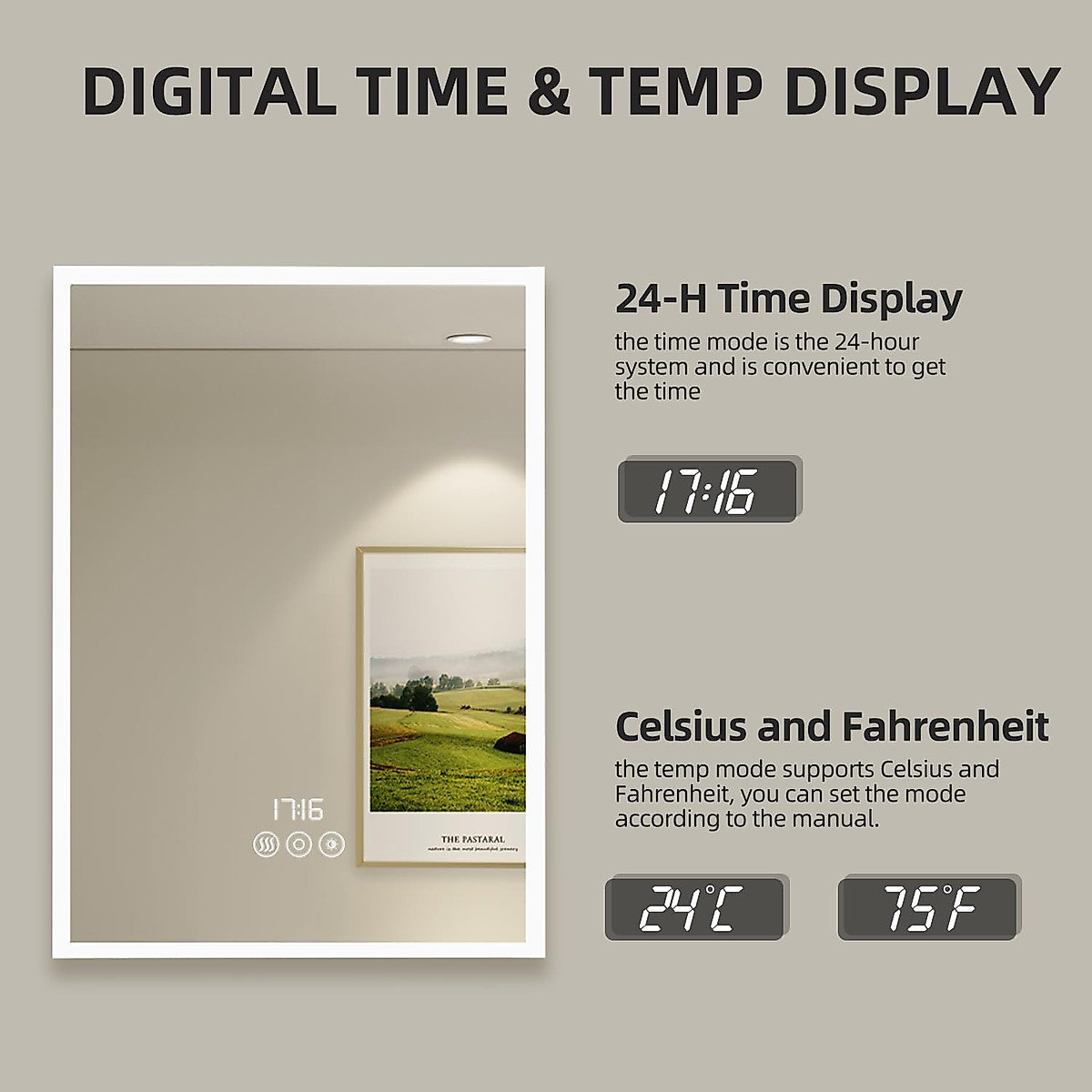 Buruis Medicine Cabinet with LED Lights and Mirror, 16 x 24 Inch Surface or Recessed Mounted Bathroom Cabinet, 3-Color Light, Clock&Temp, Defogger, Memory Function, Outlet & USB, Dimmer, Black