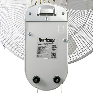 Hurricane Wall-Mount Fan, Quiet 90-Degree Oscillating Fan with 3 Speeds, 16" Classic