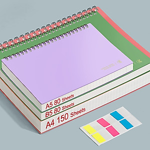 EMSHOI A4 Spiral Notebook College Ruled Lined Journal, 11.2" x 8.27", 300 Pages, 100gsm Thick Paper, Waterproof Softcover, Twin-Wire Binding, Sticky Notes, LightBlue