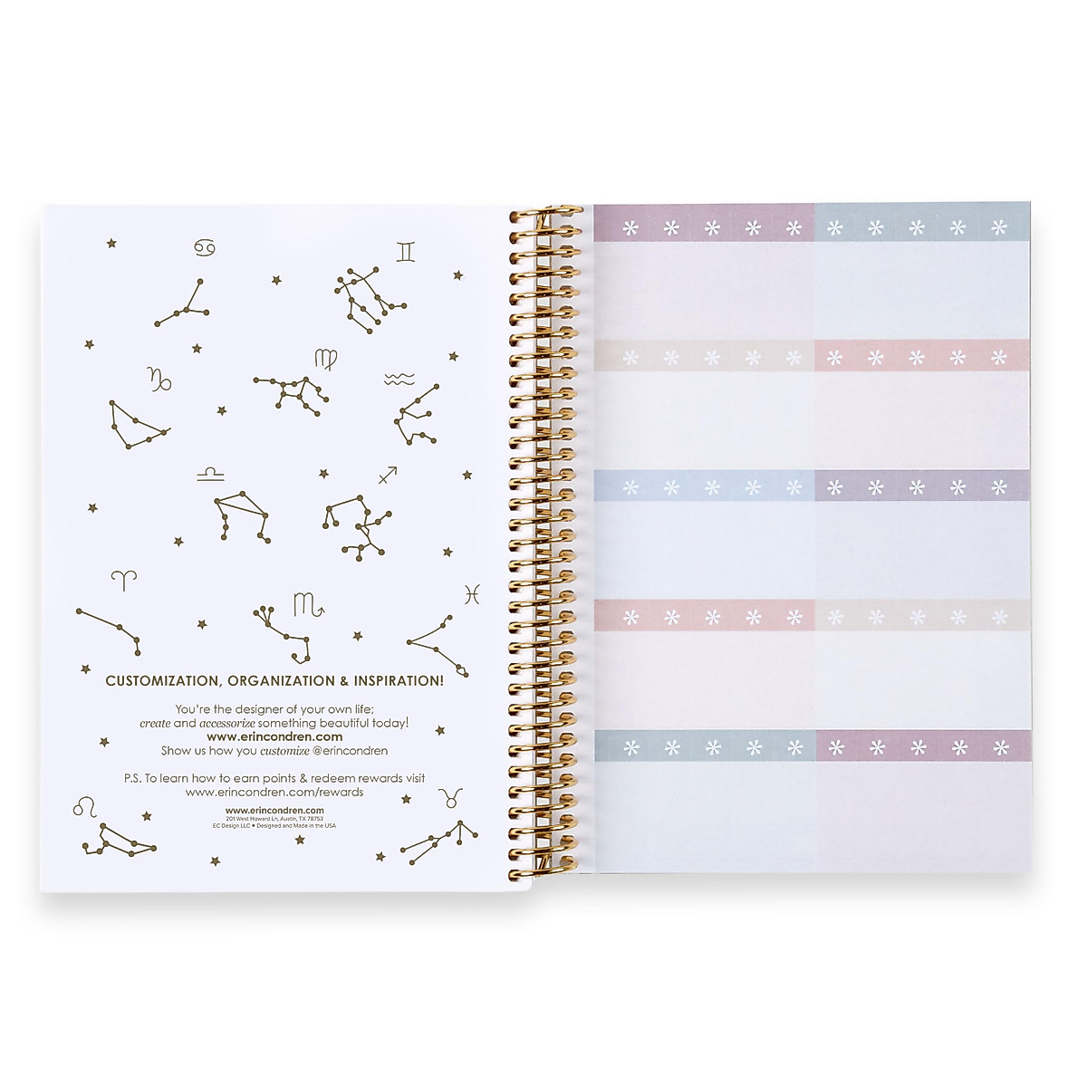 Erin Condren A5 Spiral Bound Lined Notebook - Special Edition, Hello Kitty Zodiac Laminate Metallic Cover, 160 Lined Pages Of 80 Lb, Mohawk Paper, Sticker Sheet Included