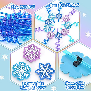 Winrayk 24Pcs Reusable Frozen Plastic Straws Drinking Straws Frozen Party Favors Crazy Straws for Kids Bulk, 3 Snowflake Shape & 3 Colors, Frozen Gift Toy Boy Girls Elsa Frozen Birthday Party Supplies