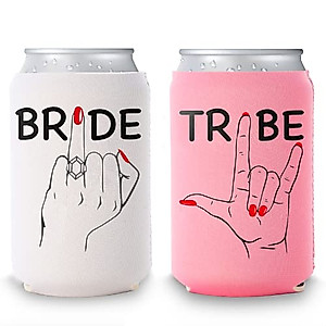 Bachelorette Party Decorations Ring Finger Can Cooler - 10 Count | Neoprene Drink Holder Sleeve, Pink + White Party Favors, Bridesmaid Gifts - Bride Tribe Koozies