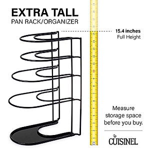 Heavy Duty Pan Organizer, Extra Large 5 Tier Rack - Holds Cast Iron Skillets, Dutch Oven, Griddles - Durable Steel Construction - Space Saving Kitchen Storage - No Assembly Required - Black 15.4-inch