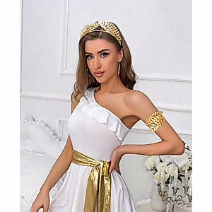 Wecoe 7pcs/Set Gold Leaf Headbands Hair Clips Headpieces Arm Cuff For Women Girls Gold Leaf Tiara Crown Flower Girl Bridal Wedding Halo Headband Greek Goddess Toga Costume Hair Accessories For Women