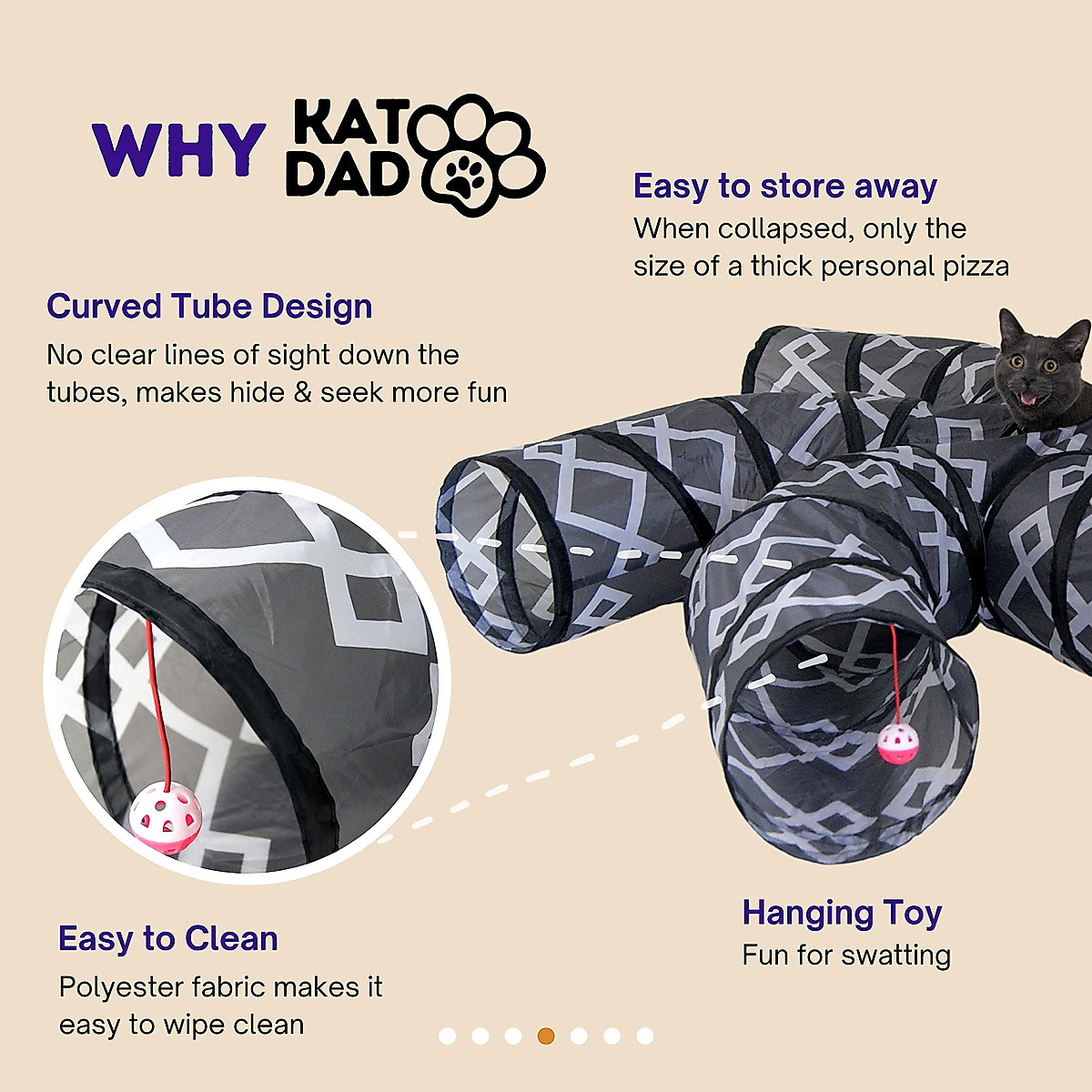 Katdad 5-Way Cat Tunnel with Bag - Fun Cat Toys - Dog Tunnel, Rabbit Tunnel or Ferret Tunnel - Mid-Century Design