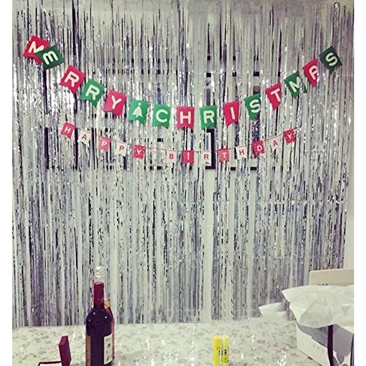 Fecedy 2pcs 3ft x 8.3ft Silver Metallic Tinsel Foil Fringe Curtains Photo Booth Props for Birthday Wedding Engagement Bridal Shower Baby Shower Bachelorette Holiday Celebration Party Decorations