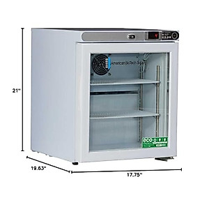 American BioTech Supply ABT-HC-UCFS-0104G Premier Undercounter Refrigerator, Freestanding, Glass Door, 1 cu. ft. Capacity, White