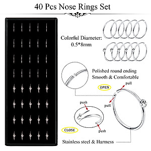 Ubjuliwa 160pcs 20G-22G 1.5mm 2mm 2.5mm Nose Studs Stainless Steel Nose Rings Studs Crystal Rhinestone Stud Nose Rings for Women Nose Piercing Jewelry