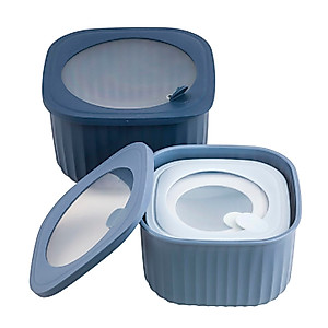 Core Kitchen Square Ribbed Navy Blue Ombre Small 24 Oz, Medium 45.6 Oz, Large 78 Oz, X-Large 115 Oz Food-Grade Safe BPA-Free Plastic Food Storage Container, Organization, 4 Bowl & Lid Sets, 44278