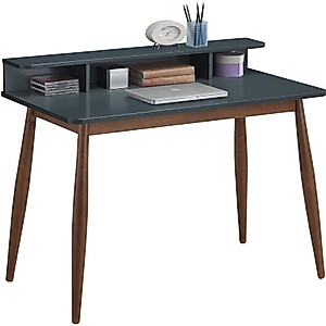 Roundhill Furniture Roskilde Storage Wood Office Desk, Gray/Blue