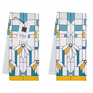 KAF Home Frank Lloyd Wright Printed Kitchen Tea Towel 20 x 30-inch, 100-Percent Cotton, (Set of 2) (Water Lilies)