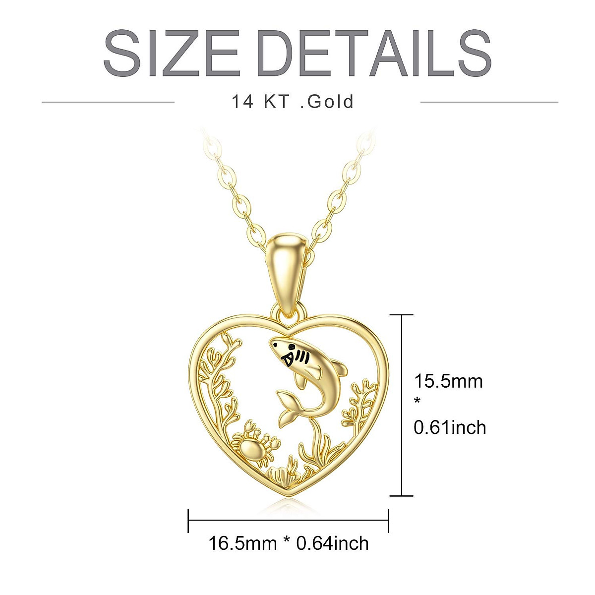 Rikelus 14K Gold Shark Necklace for Women Real Gold Shark Crab Pendant Ocean Beach Sea Jewelry Anniversary Birthday Gifts for Mom Wife Friend Her 16+1+1 Inch