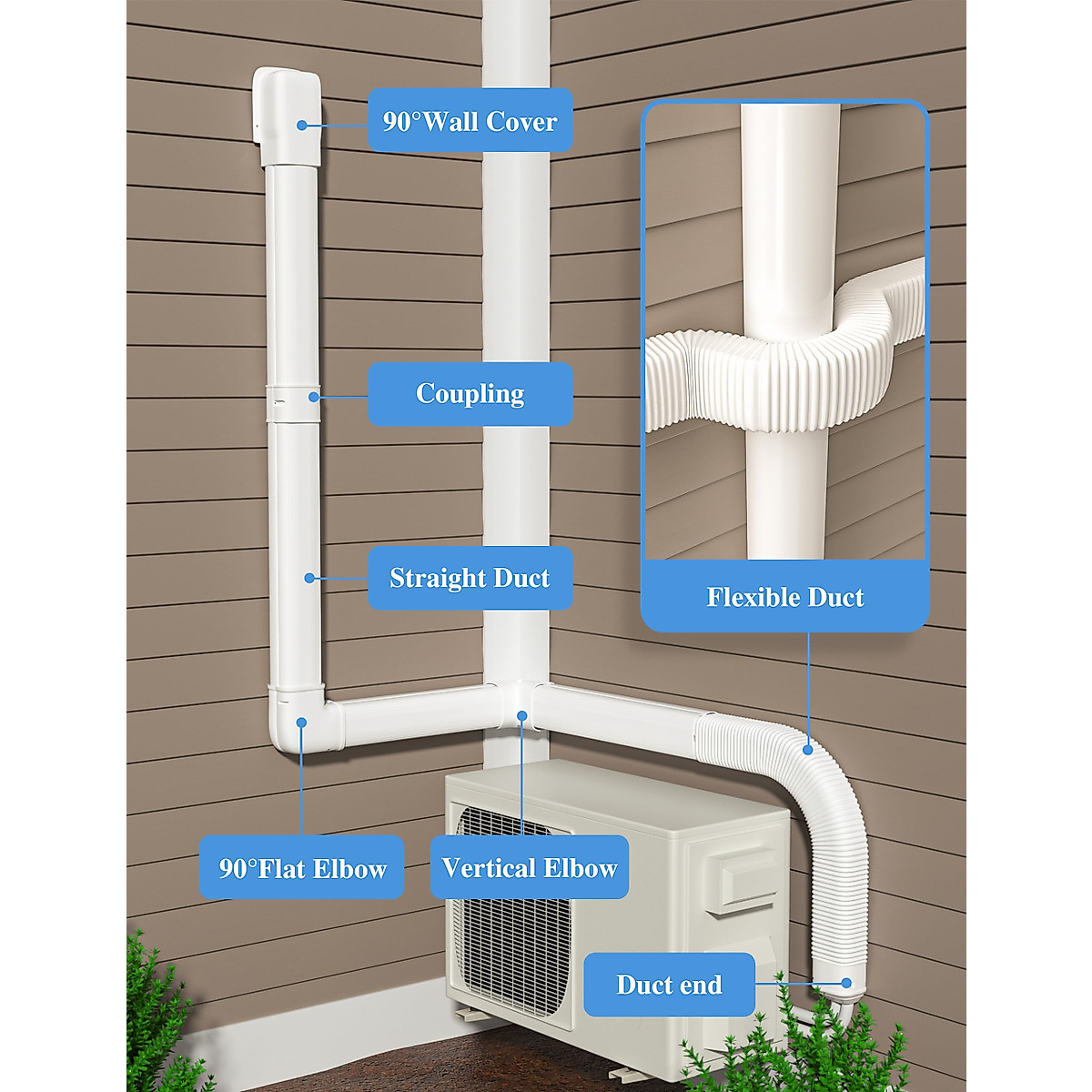 WEETALL 3" 15.5Ft Mini Split Line Set Cover with Flexible Pipe, AC Line Set Cover for Mini Split and Central Air Conditioner & Heat Pump