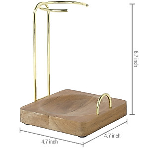 MyGift Modern Acacia Wood Upright Kitchen Spatula Utensil Holder Spoon Rest with Brass Tone Metal Wire, Countertop Vertical Standing Ladle Holder