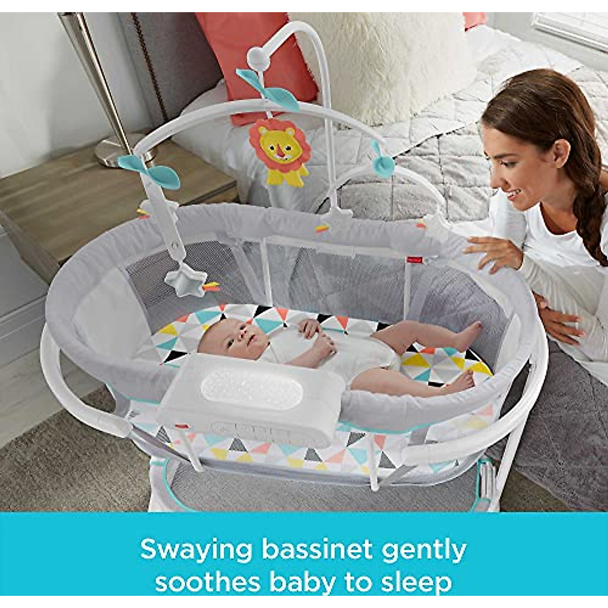 Fisher-Price Baby Bedside Sleeper Soothing Motions Bassinet With Lights Music Vibrations & Overhead Mobile, Windmill