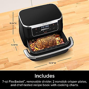 Ninja DZ071 Foodi 6-in-1 DualZone FlexBasket Air Fryer with 7-QT MegaZone & Basket Divider, Large Proteins & Full Meals, Smart Finish Cook 2 Foods 2 Ways, Large Capacity, Air Fry, Bake & More, Black