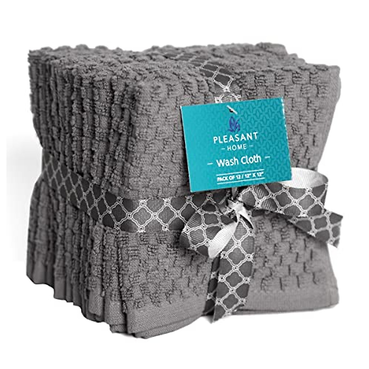 Pleasant Home Washcloths Set - (12” x 12”, 12 Pack) – 550 GSM- 100% Ring Spun Cotton Wash Cloth - Super Soft and Highly Absorbent Face Towels (Grey, Honeycomb Design)