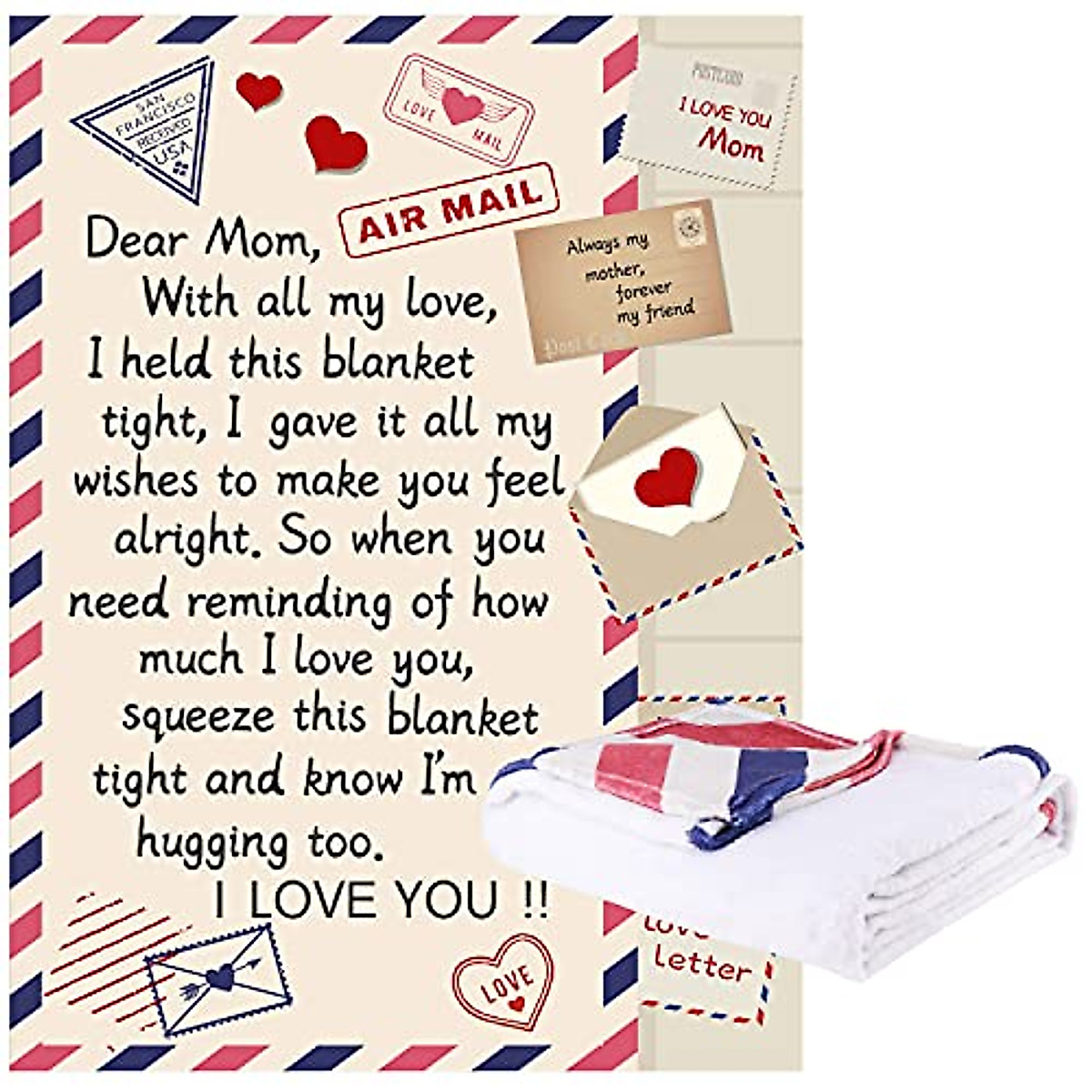 Valporia Gifts for Mom from Daughter/ Son Mom Gifts for Birthday from Husband Presents for Mom Who Has Everything Fuzzy Fleece Blanket with Letter Warm Soft