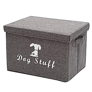 Geyecete Linen Storage Basket Bin Chest Organizer - Perfect for Organizing Dog Apparel & Accessories Storage, Dog Shirts, Dog Coats, Dog Toys, Dog Clothing, Dog Dresses, Gift Baskets - Gray