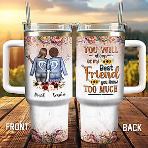 WAZONE Personalized Friendship Tumbler 40oz with Handle and Straw Travel Coffee Mug Best Friends Custom Names Birthday Christmas Thanksgiving Gifts for Soul Friend Besties Girls BFF