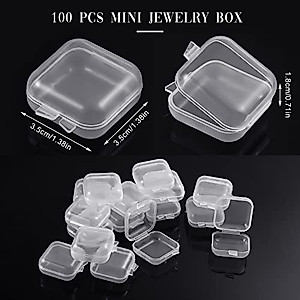 100 Pack Mini Clear Jewelry Box Earring Organizers with Hinged Lid Small Plastic Storage Box for Earrings Chains