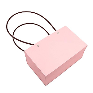 Shiwaki 5pcs Kraft Paper Flower Gift Bags Bouquet Bags Box Waterproof Brown Paper Carrier Bags with Handle Tote Bags for Birthday Wedding Party Favors - Pink