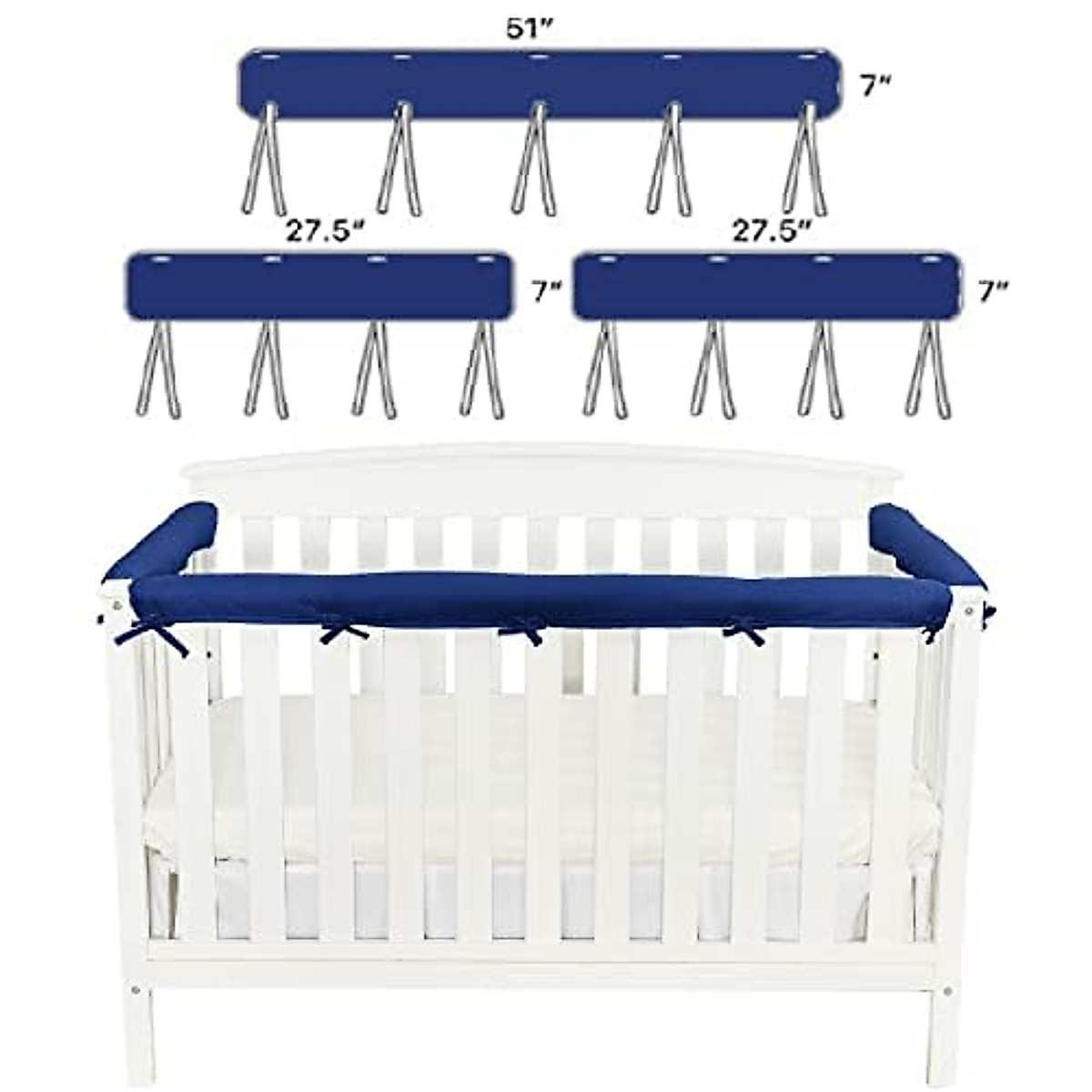 DMZVEIDA Crib Rail Cover for Teething Kids,Ultra Soft Reversible Guardrail Cover Protector for Standard Crib, Wrapped Bed Crib Rail Guard Cover Edge Protector for Toddler Bed Rails (Navy Blue)