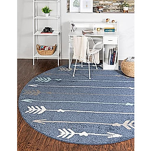 Unique Loom Autumn Collection Area Rug - Arrow (3' 3" Round, Navy Blue/ Gray)
