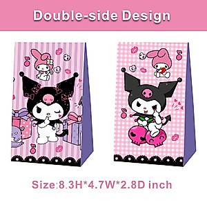 Tuklye 12 Pcs Kuromi Party Favor Gift Bags for Kuromi and My Melody Birthday Party Decorations and Supplies