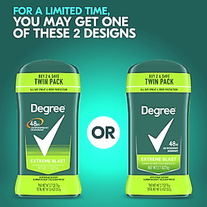 Degree Men Original Protection Antiperspirant Deodorant Extreme Blast Twin Pack 48-Hour Sweat and Odor Protection Antiperspirant For Men 2.7 oz