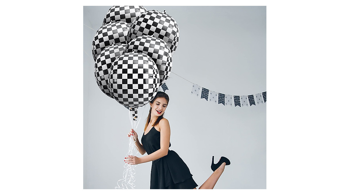Checkered Racing Balloons - 14 Large 22 Inch Foil Party Decor