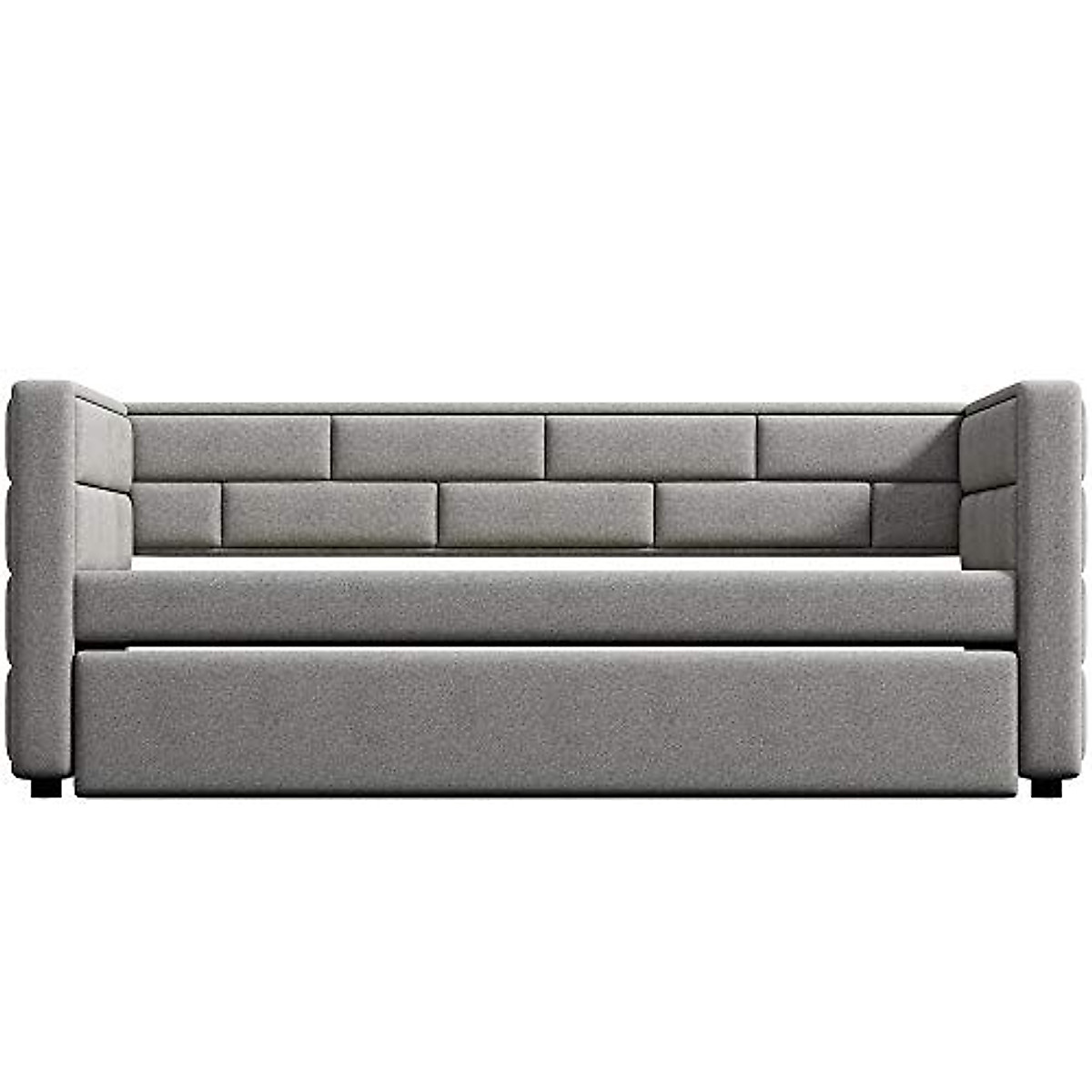 SIYAHOME Twin Size Daybed with Trundle, Upholstered Daybed with Padded Back, Space-Saving Design, Built-in Solid Slat Support for Kids Teens Bedroom, No Box Spring Needed, Grey