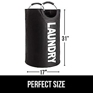 Gorilla Grip Large Laundry Basket, Collapsible Fabric Hamper, Padded Handles, 115L, Tall Foldable Clothes Baskets, Durable Linen Bins, Easy Carry Bags, Hampers for Kids Bedroom, College Dorms, Black