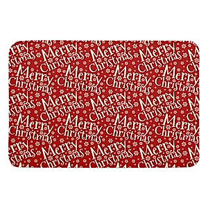 Merry Christmas Snowflake Red Bath Rugs Sponge Doormat Non Slip Backing Durable Soft Flannel Mat Memory Foam Mats Carpet for Bathroom Kitchen 32x20In