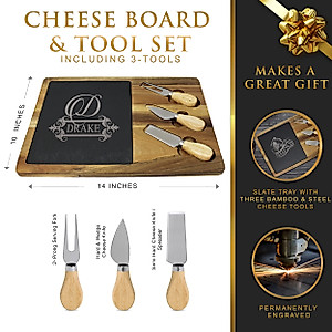 My Personal Memories Premium Personalized Acacia and Slate Cheese and Charcuterie Serving Board with Tools Included (Rectangle 10" x 14")