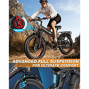 W Wallke X3 Pro Electric Bike for Adults Folding 750W-Exceed 1000W Standard Max Speed 32MPH 48V 20AH 26 Inch Fat Tire EBike Mountain Electric Bicycle Full Suspension 7-Speed